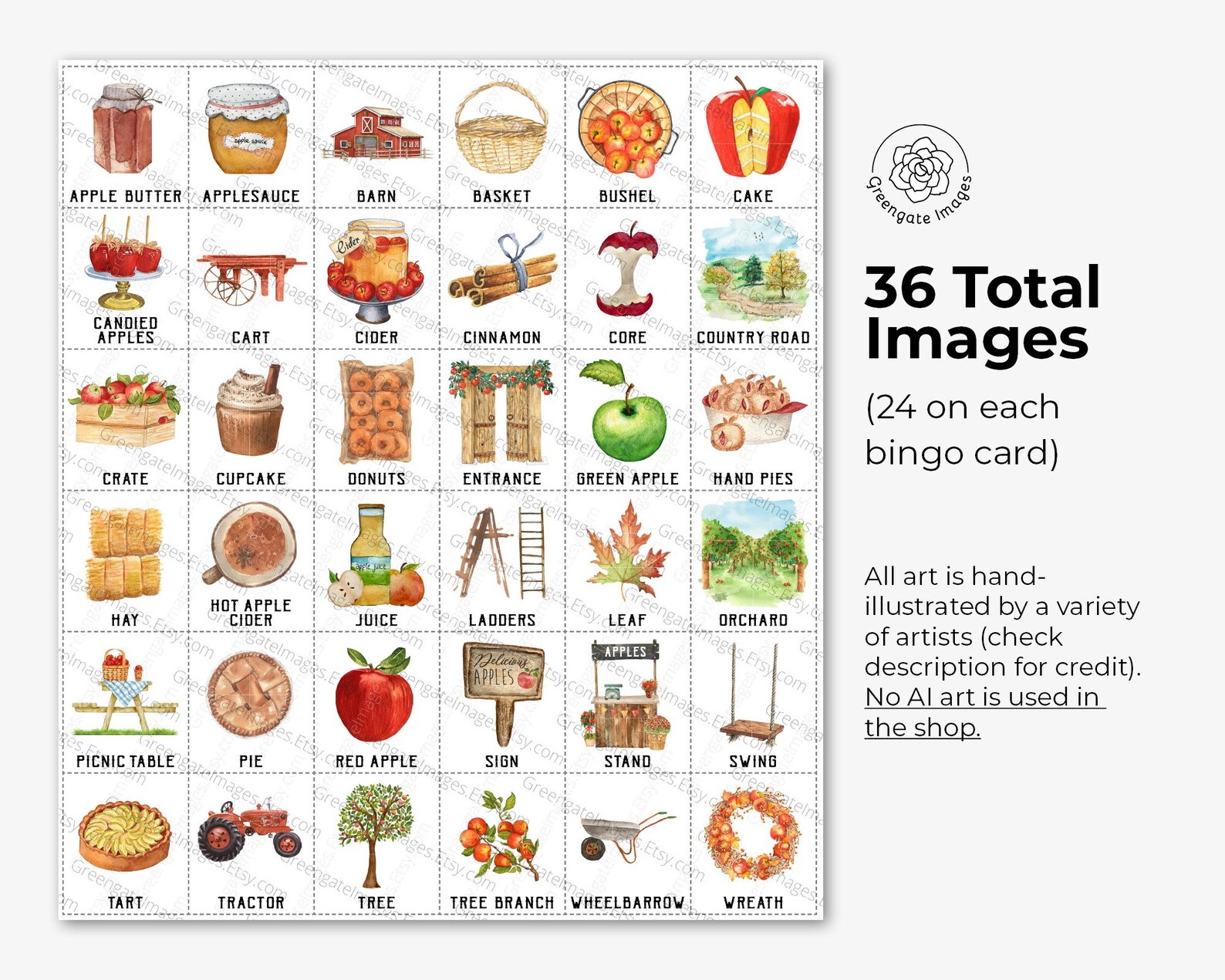 Apple Picking Bingo Cards: PRINTABLE Bingo With Labeled Pictures. 50 ...