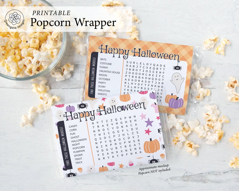 Halloween Popcorn Wrapper Duo - PRINTABLE Microwave Popcorn Wrapper ...