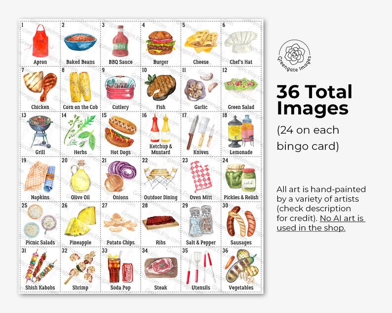 BBQ Bingo - 50 PRINTABLE Unique Cards. Instant Digital Download PDF ...