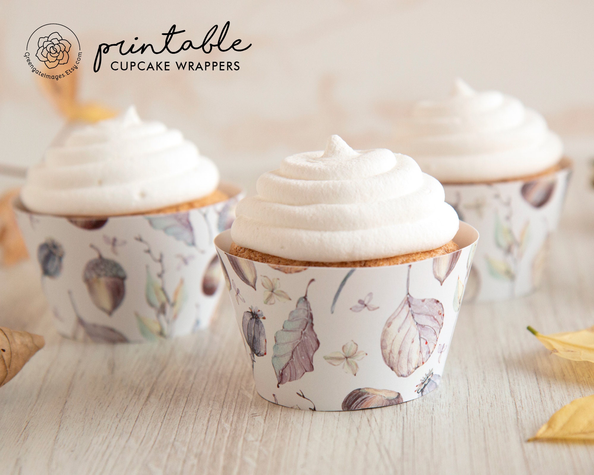 Rustic Fall Cupcake Wrappers - Printable PDF, Instant Download, Cupcake ...
