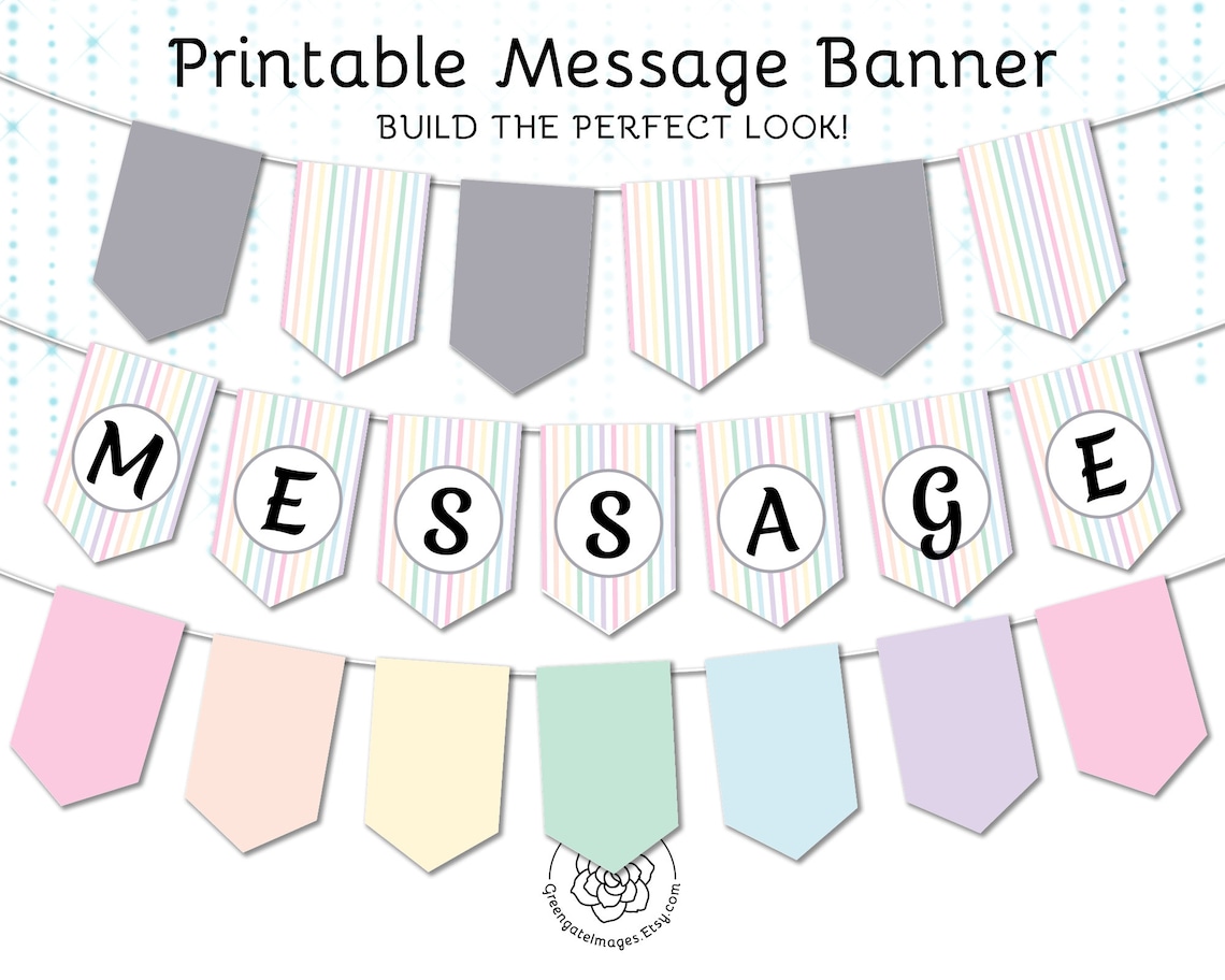 Printable Message Banner Pastel Rainbow Bunting Pink Peach | Etsy
