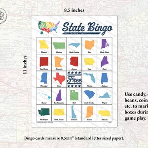 US State Bingo Set - Printable Bingo Game, 50 Cards, Senior Citizen ...