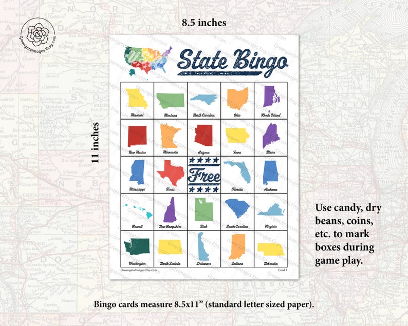 US State Bingo Set Printable Bingo Game 50 Cards Senior - Etsy