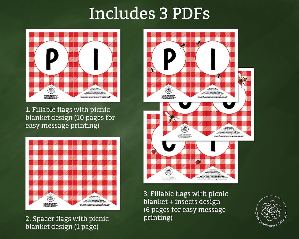Picnic Letter Banner Editable Printable Message Bunting Red - Etsy