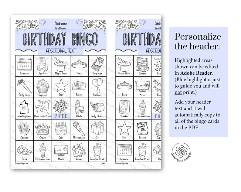 Personalized Birthday Bingo: 50 Printable Bingo Cards BW - Etsy