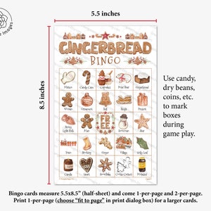 Gingerbread Bingo Cards - 50 PRINTABLE Unique Cards, Download, Senior ...