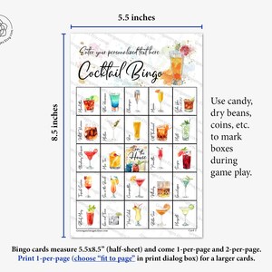 Cocktail Bingo: 50 Printable Bingo Cards With Labeled Alcoholic ...