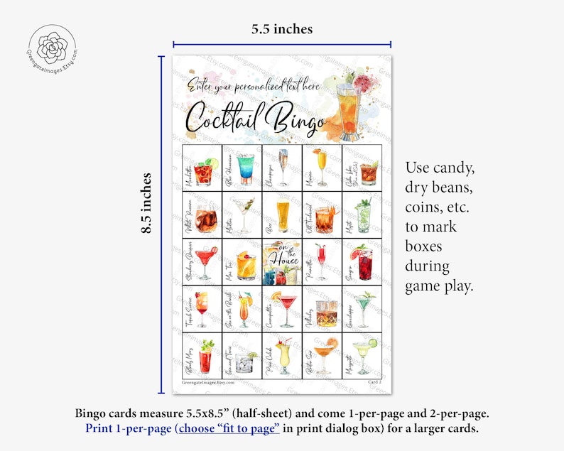 Cocktail Bingo: 50 Printable Bingo Cards With Labeled Alcoholic ...
