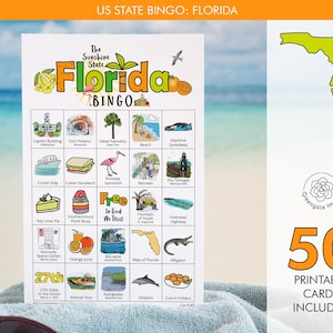 Florida Bingo Cards - 50 PRINTABLE Unique Cards You Download Instantly ...