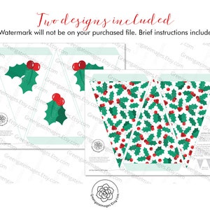 Holly Bunting - PRINTABLE Banner, Instant Download, Christmas Banner ...