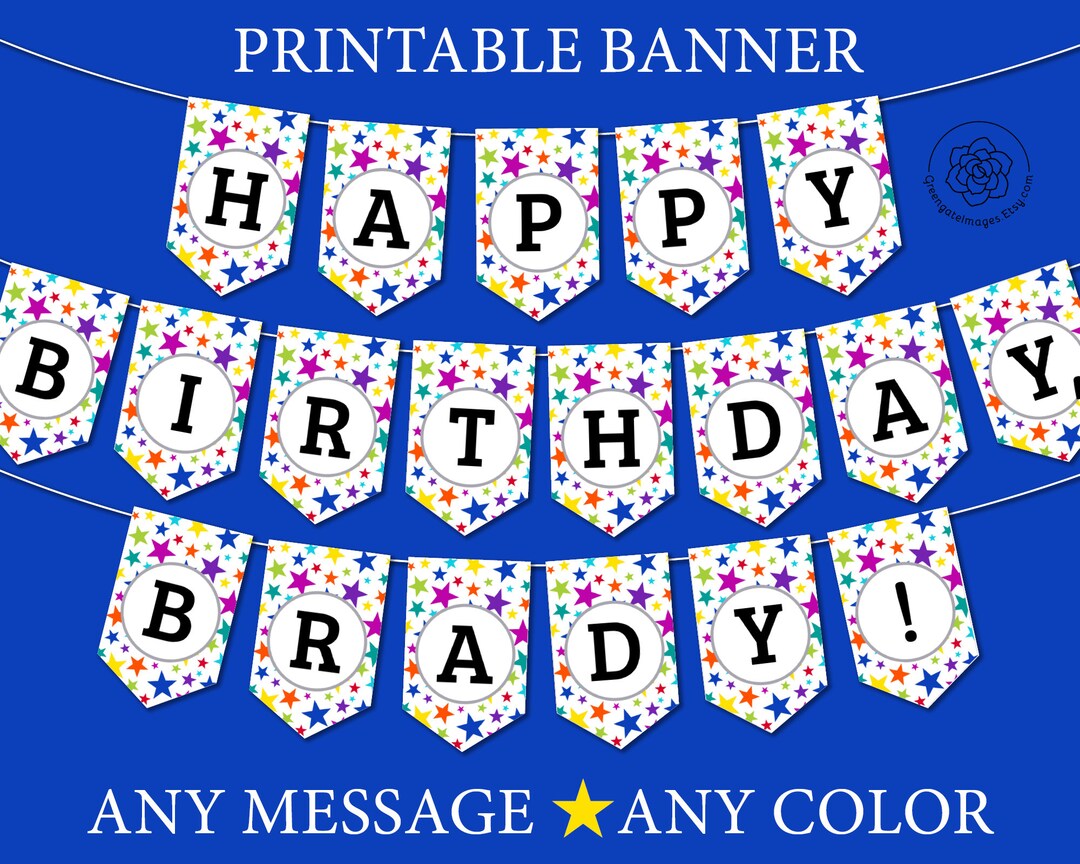 Birthday Banner Printable Bunting, Custom Message, Letter Banner, Happy ...