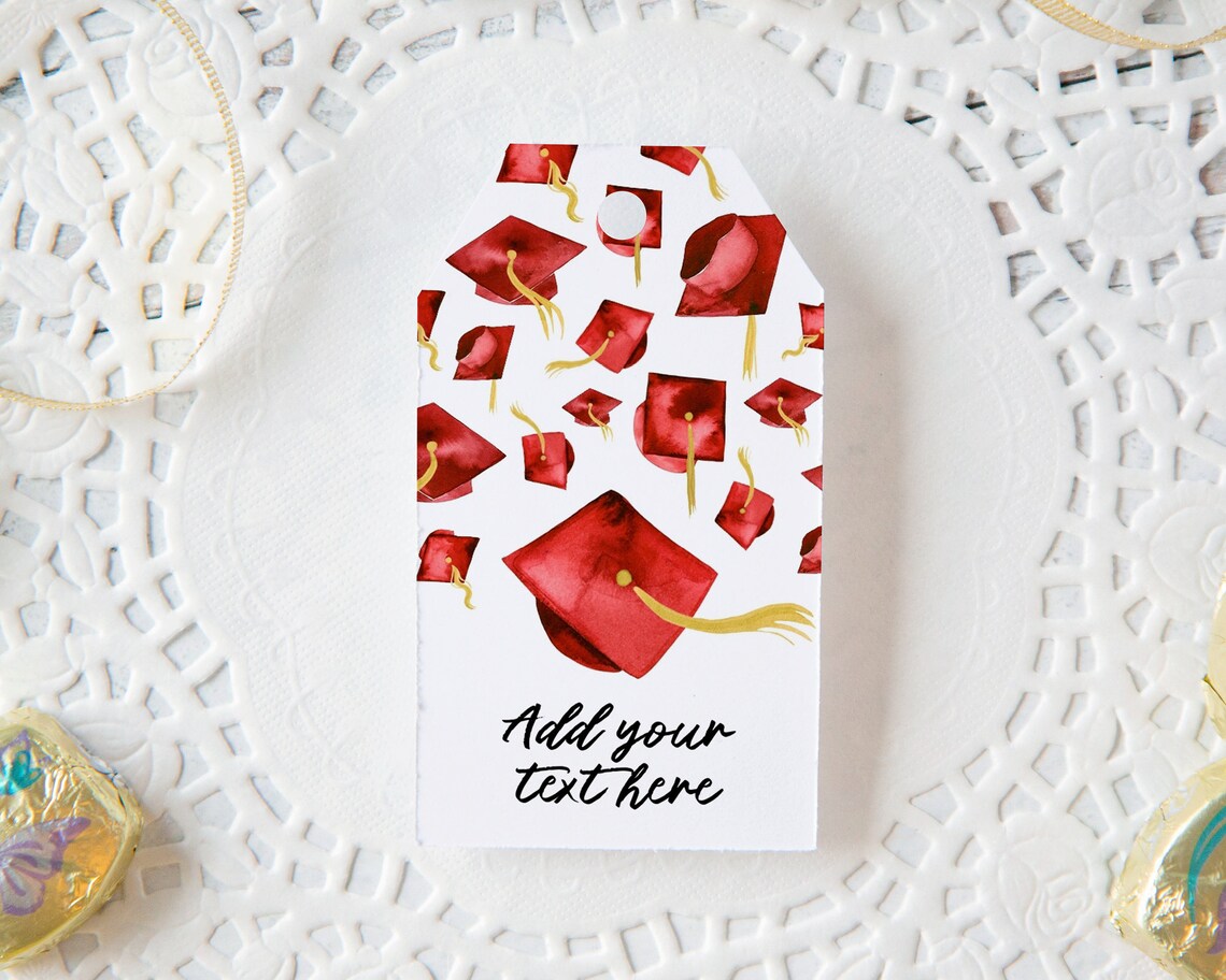 Red Graduation Cap Gift Tags PRINTABLE Editable Corjl Favor - Etsy