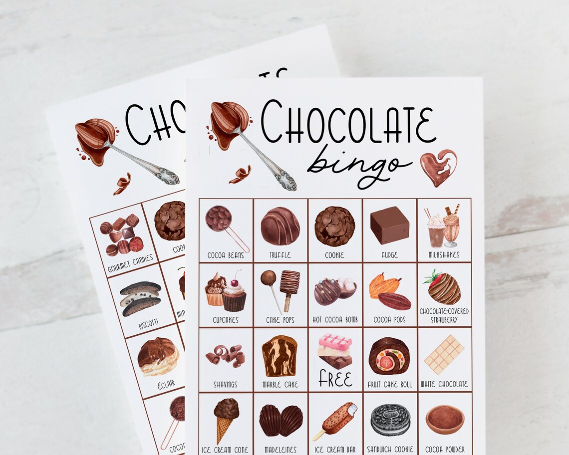 Chocolate Bingo Cards: Printable Bingo Cards, Color Pictures, 50 Cards ...