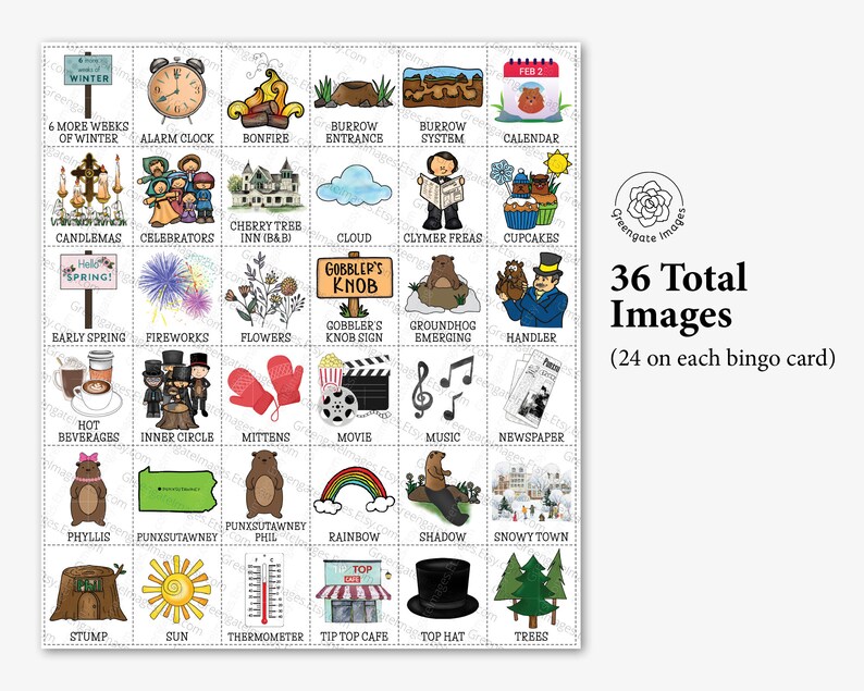 Groundhog Day Bingo - 50 PRINTABLE Unique Cards. Instant Digital ...