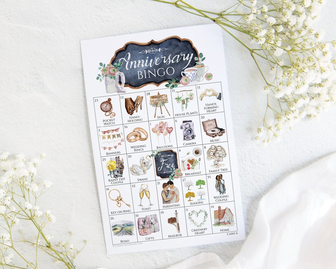 Anniversary Bingo - 50 PRINTABLE Unique Cards. Instant Digital Download ...