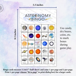 Astronomy Bingo Cards: Printable Bingo Cards, 50 Cards, Kids Game ...