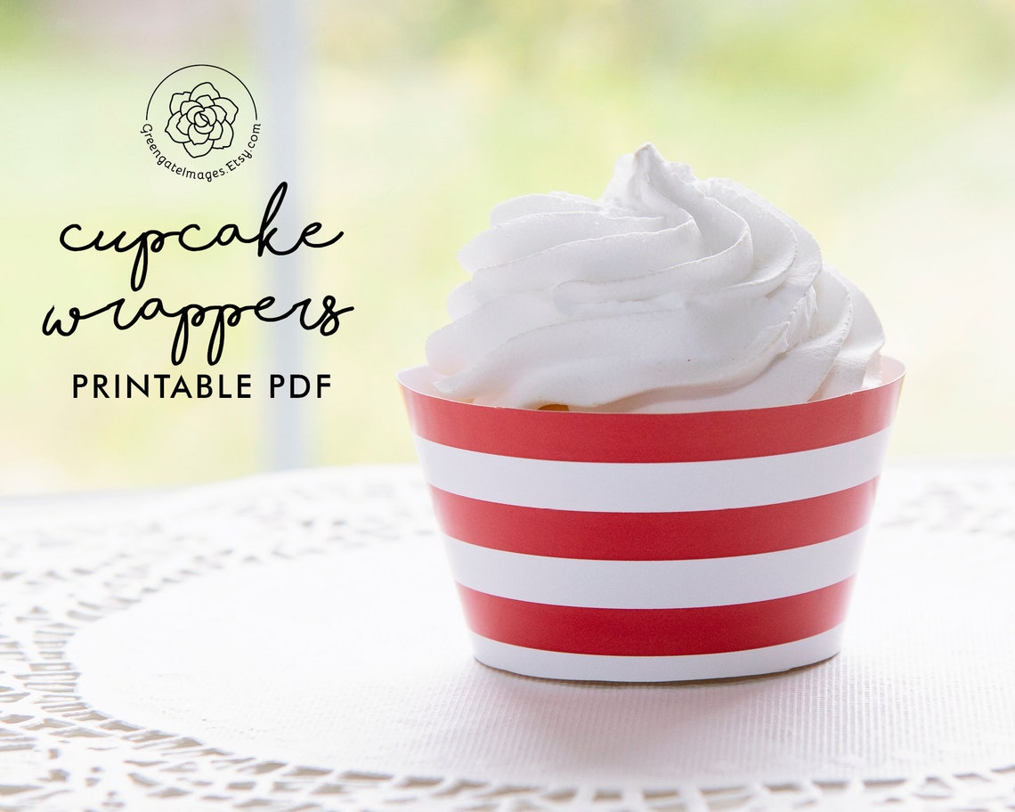 Red Striped Printable Cupcake Wrapper Instant Digital | Etsy