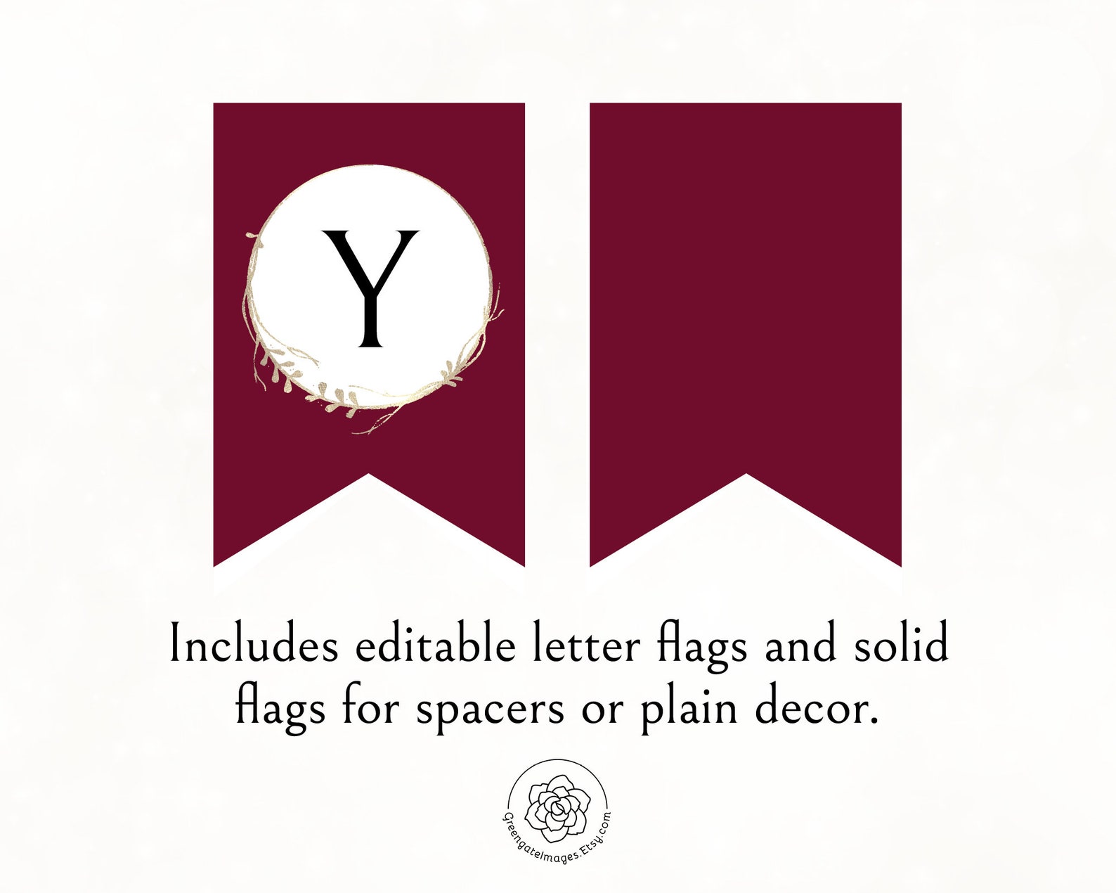 Burgundy Letter Banner - Burgundy and Gold, Printable Bunting, Editable ...