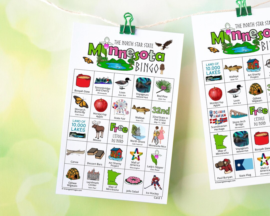 Minnesota Bingo Cards - 50 PRINTABLE Unique Cards. Download Instantly ...