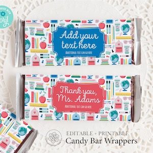 School Candy Bar Wrappers - PRINTABLE Custom Standard Wrap, Editable in ...