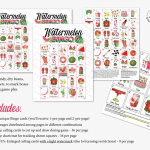 Watermelon Bingo - 50 PRINTABLE Unique Cards. Instant Digital Download ...