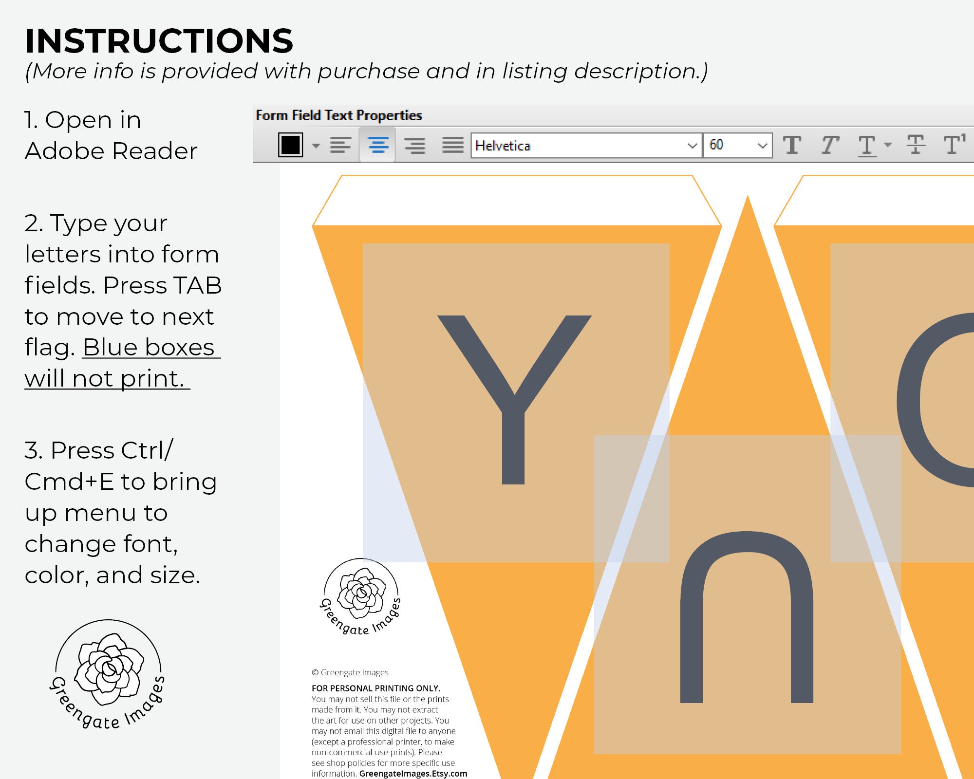 Marigold Letter Banner - PRINTABLE, Editable Banner PDF. Instant ...
