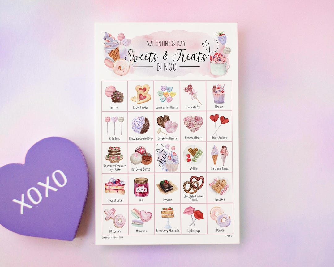 Valentine's Desserts Bingo Cards: Printable Bingo Cards, 50 Cards ...