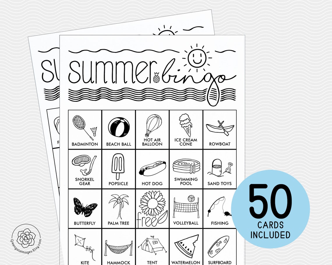 Summer Bingo Cards: Printable bingo cards black and white 50 | Etsy