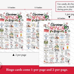 Christmas Song Bingo - 50 PRINTABLE Unique Cards. Instant Download PDF ...