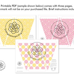 Lemon Printable Banner - Lemon Party Bunting, Pink and Yellow, Pink ...