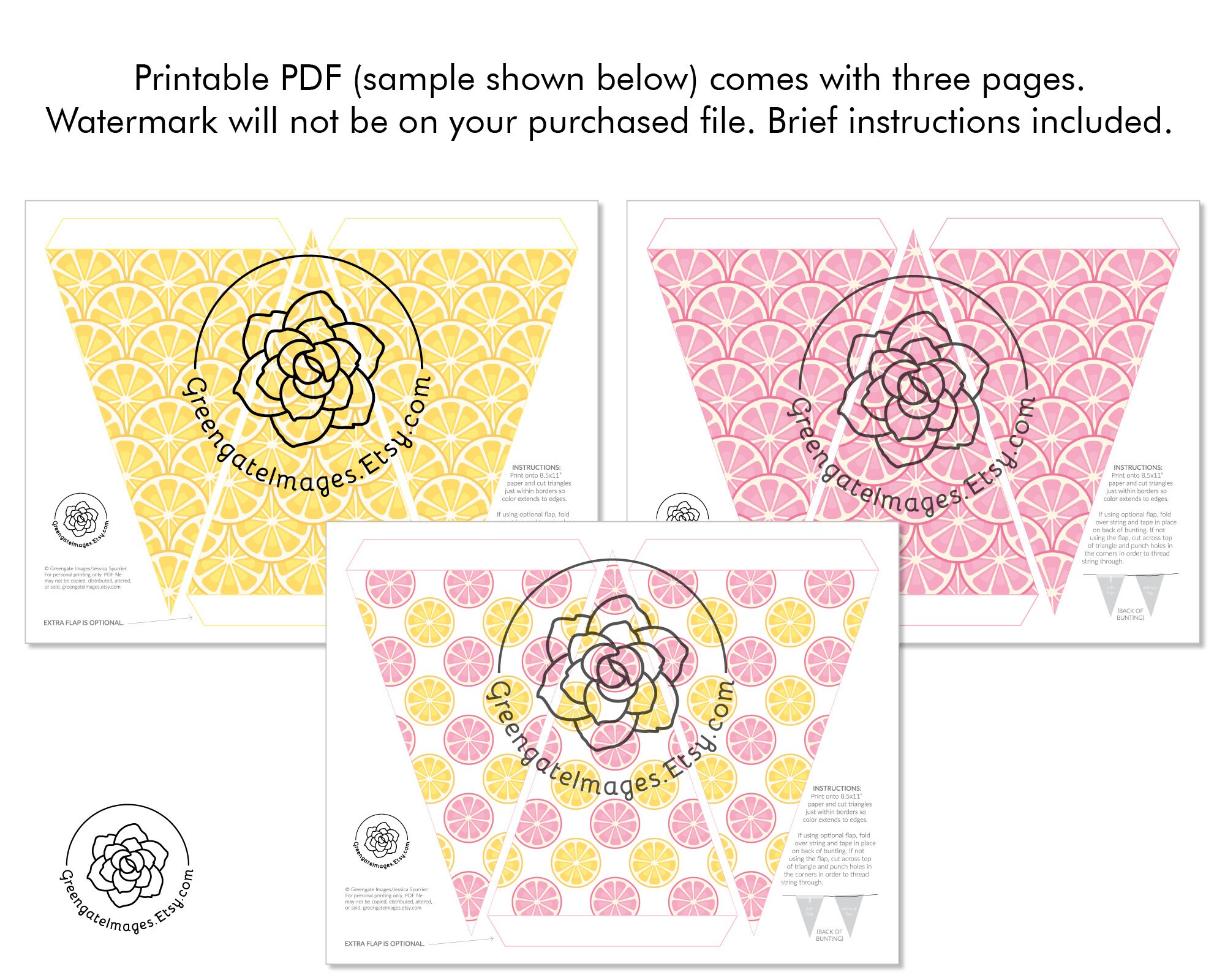 Lemon Printable Banner lemon party bunting pink and yellow | Etsy