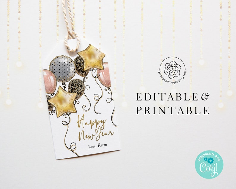 New Year's Gift Tag Editable in Corjl Party Printables | Etsy