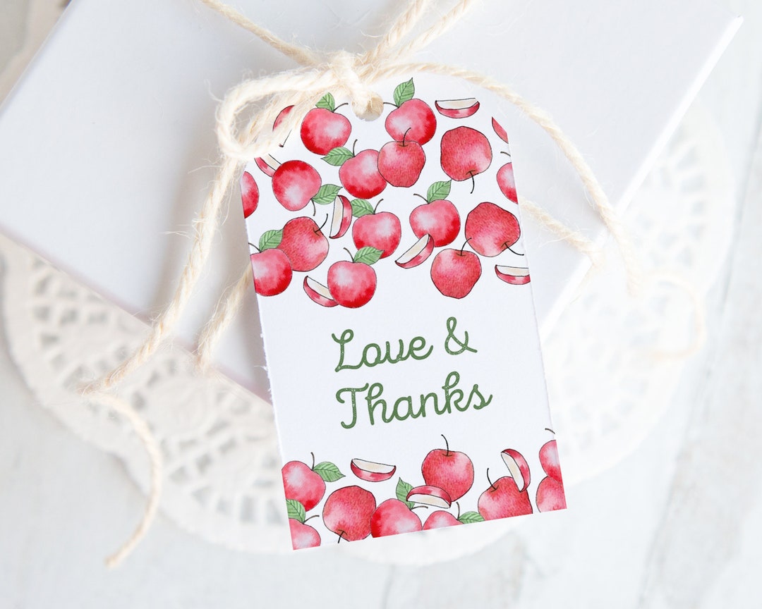 Red Apple Gift Tag Template - Printable Favor Tag, Edit Corjl, Teacher ...