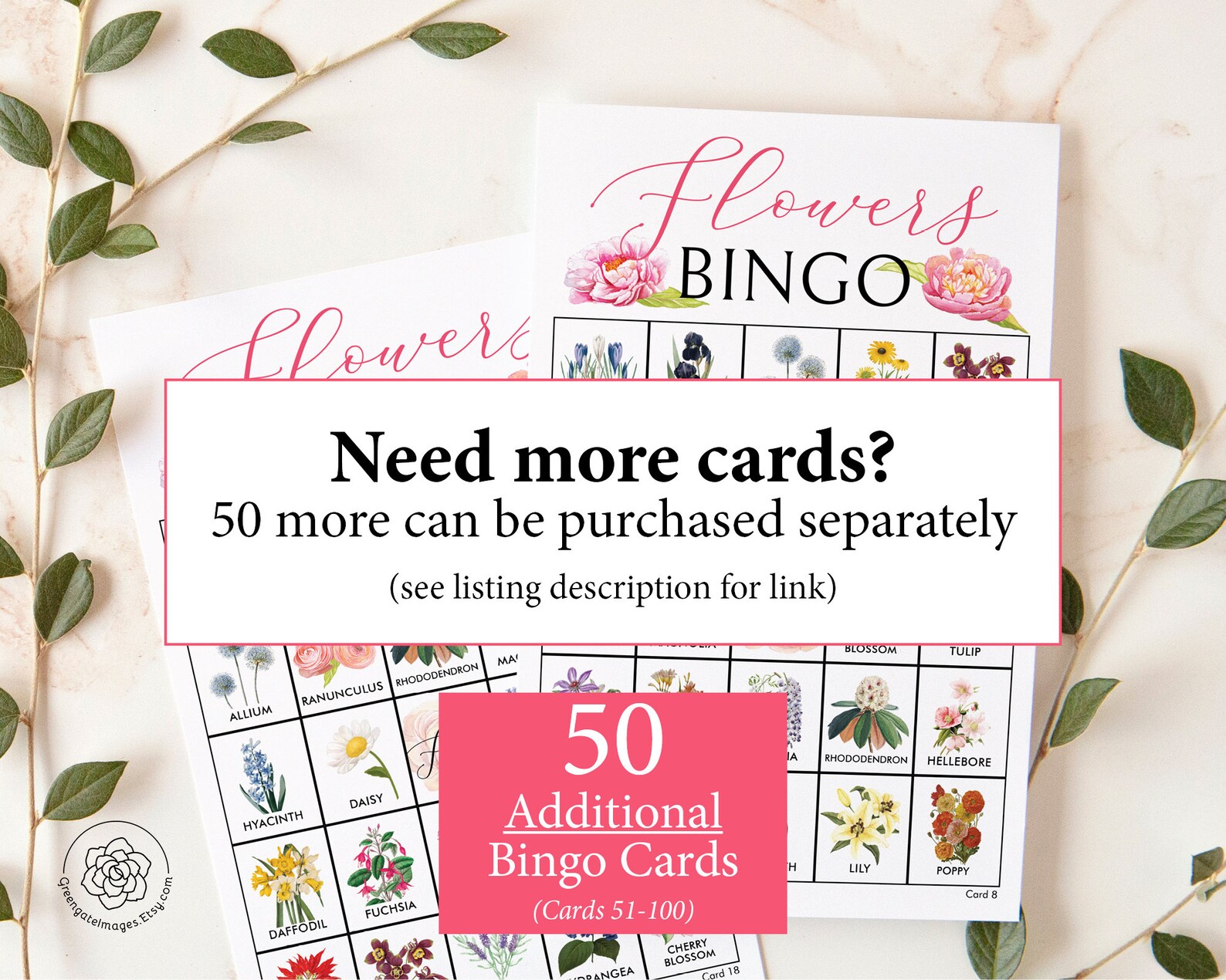 Flower Bingo Cards: Printable Bingo 50 Cards Senior Citizen | Etsy