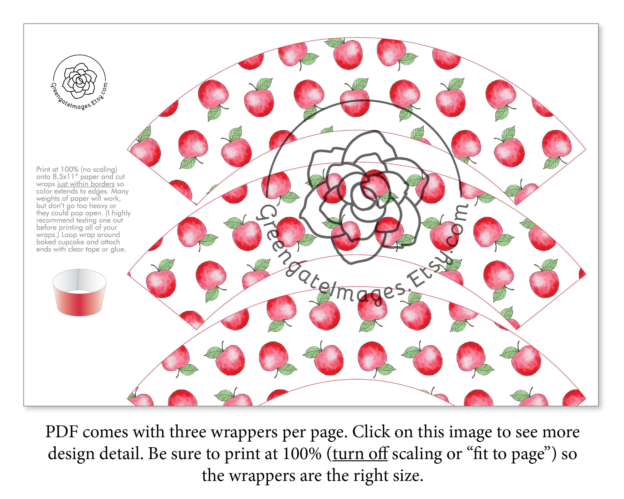 Apple Cupcake Wrapper - Printable Cupcake, Printable Pdf, Fall Party ...