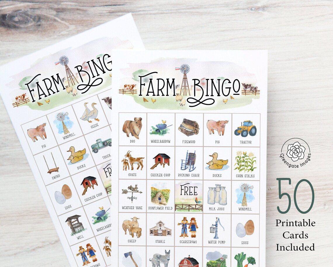 Farm Bingo: 50 Printable Bingo Cards Great for Farm-themed | Etsy