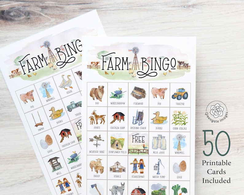 Farm Bingo: 50 Printable Bingo Cards Great for Farm-themed | Etsy