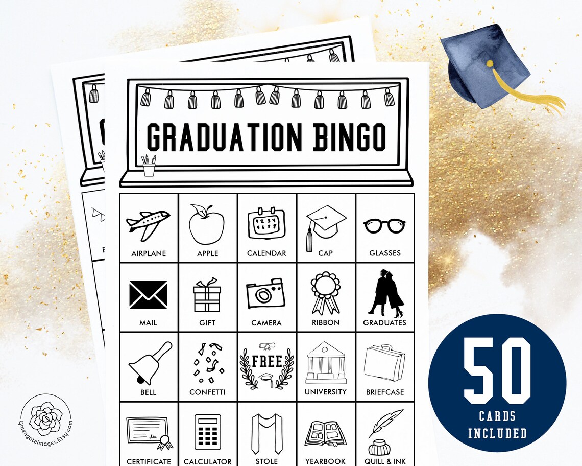Graduation Bingo Cards: Printable Bingo Cards Black and - Etsy
