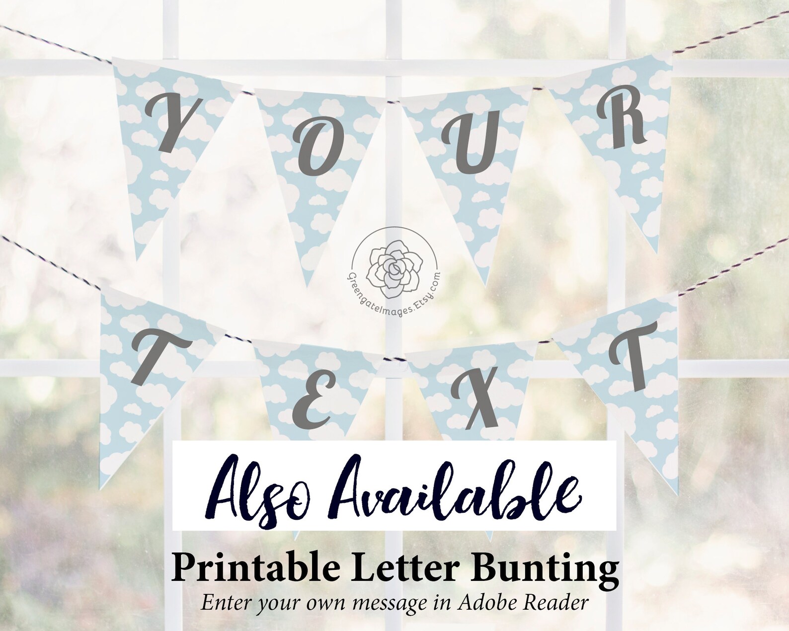 Light Blue Clouds Printable Bunting Download banner | Etsy