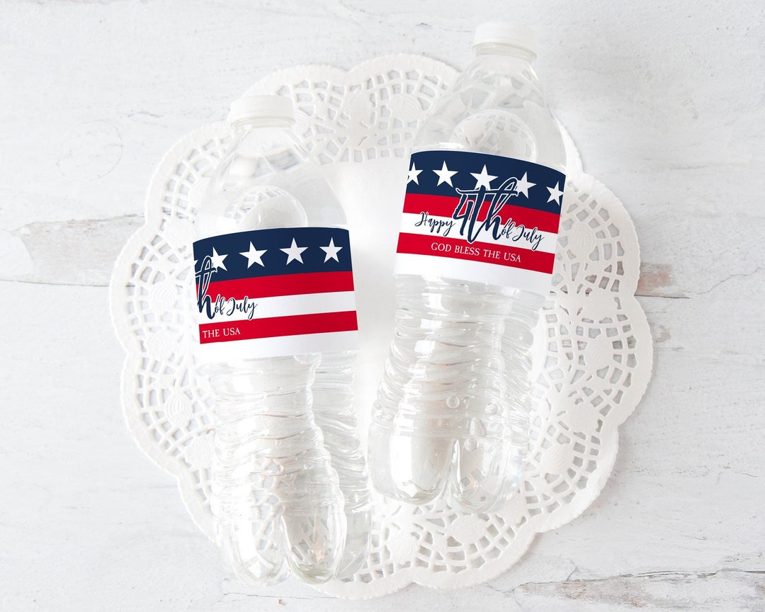 Patriotic Water Bottle Label - Printable, Corjl Editable, Party Decor ...