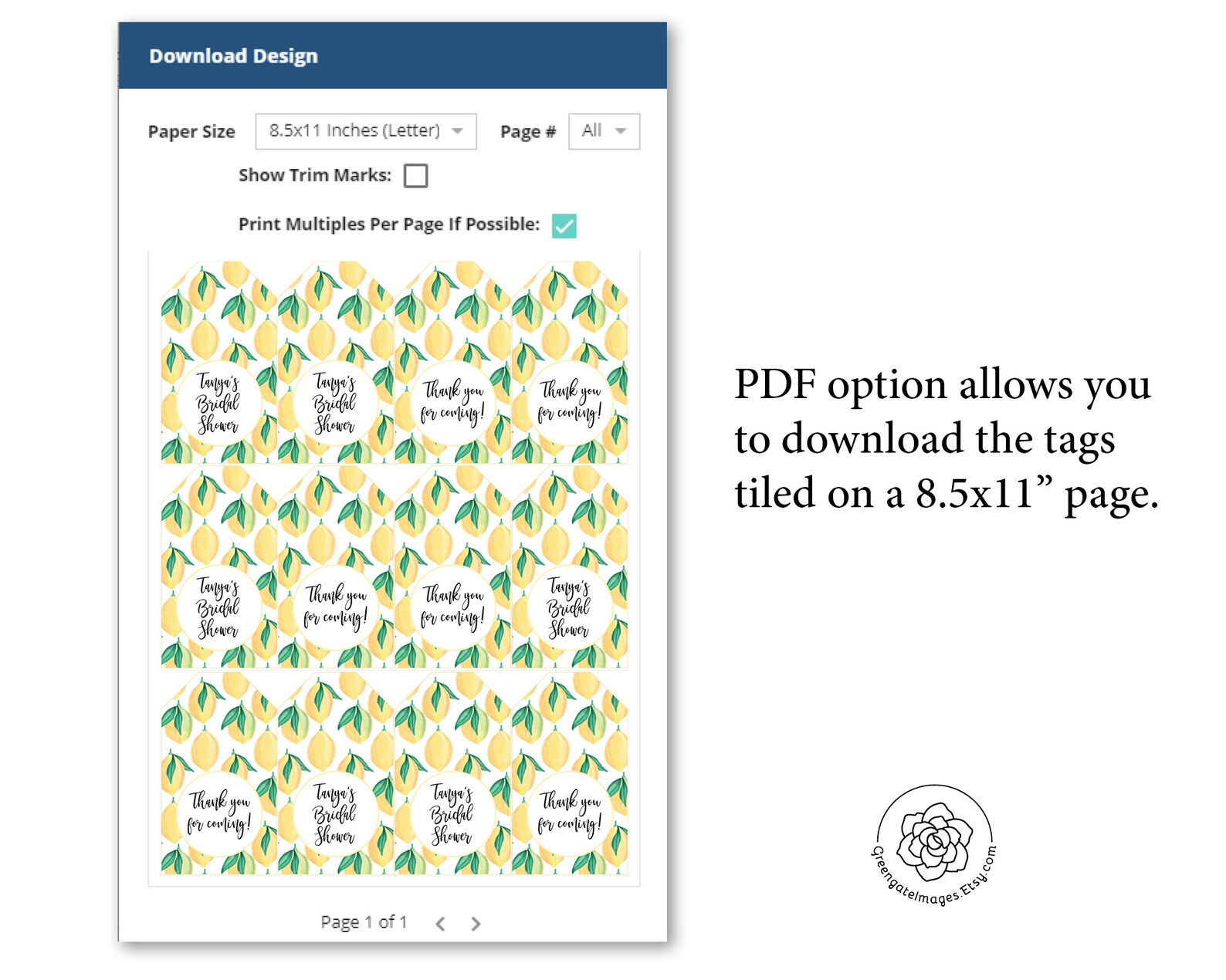 Lemon Gift/favor Tags Corjl Printable Gift Tags Editable - Etsy