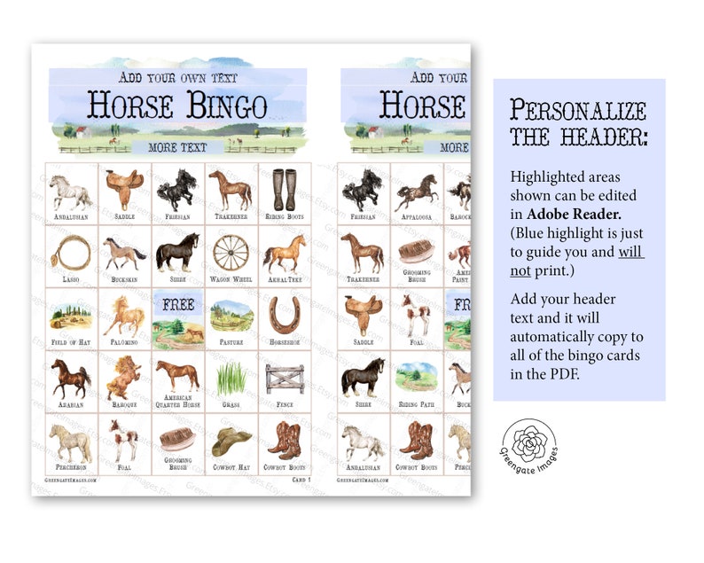 Horse Bingo: 50 Printable Bingo Cards Cowgirl Party Cowboy - Etsy