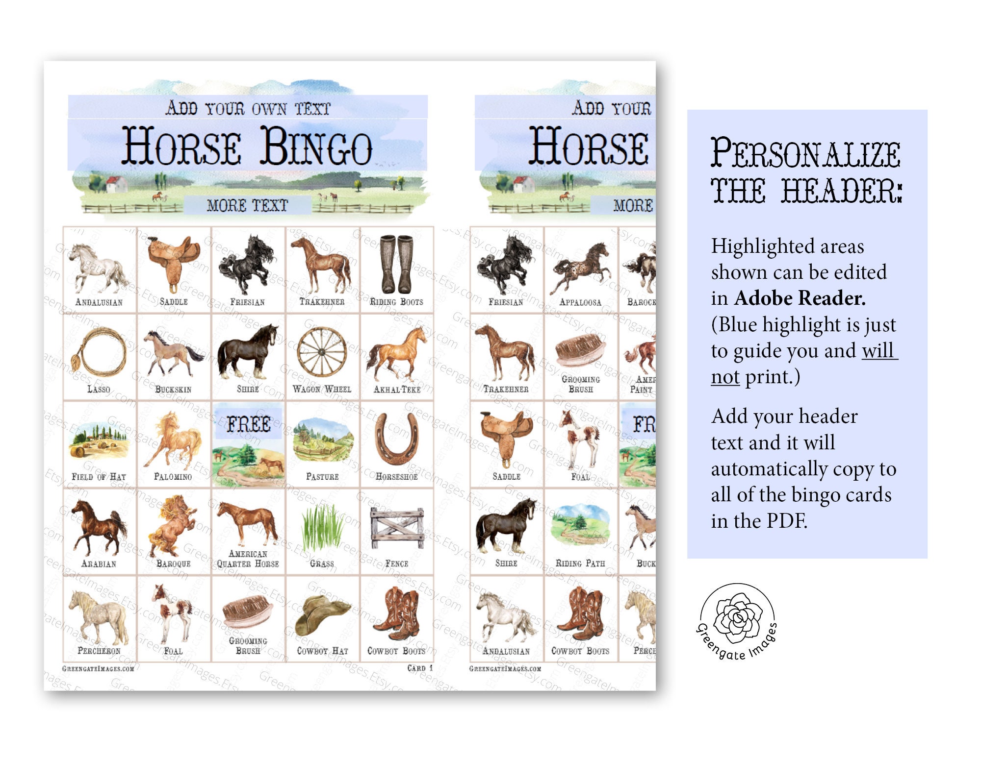 Horse Bingo: 50 Printable Bingo Cards Cowgirl Party Cowboy - Etsy Canada