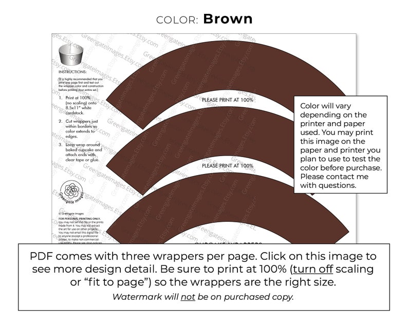 Solid Brown Cupcake Wrapper - PRINTABLE Digital Download PDF. Chocolate ...