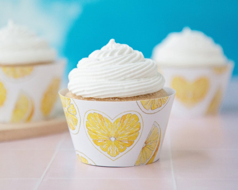 Lemon Heart Cupcake Wrapper PRINTABLE Instant Digital - Etsy