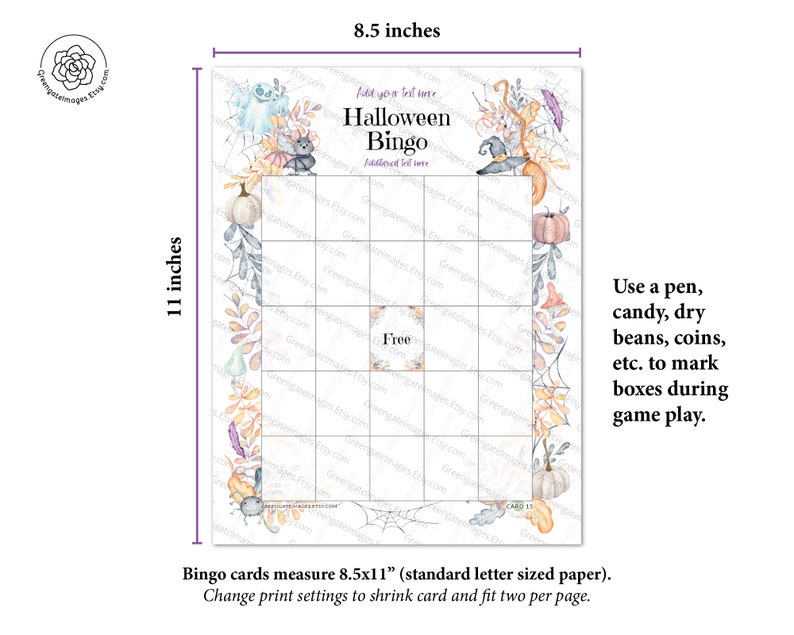 FILLABLE Halloween Bingo Template: 50 Cards Printable Bingo - Etsy