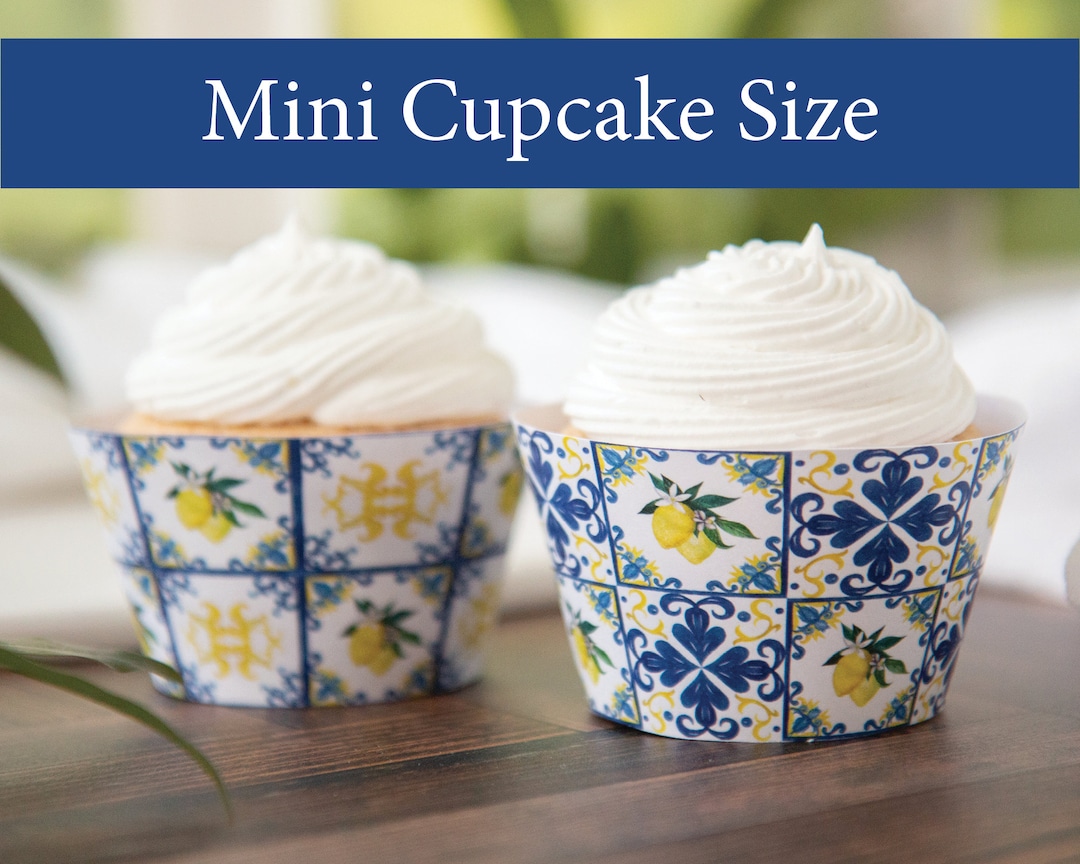 MINI Lemons/blue Tile Cupcake Wrapper Duo - PRINTABLE Instant Download ...