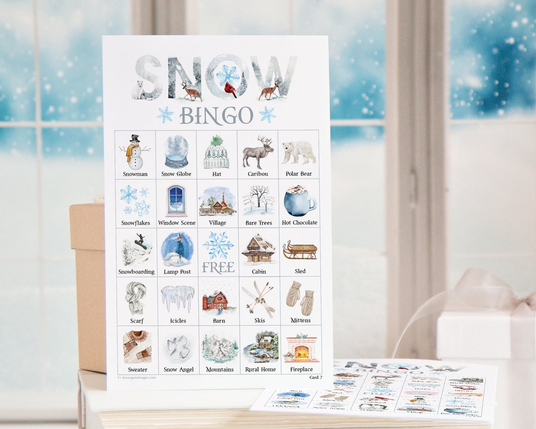 Snow Bingo Cards: Printable Bingo, 50 Cards, Senior Citizen Activity ...