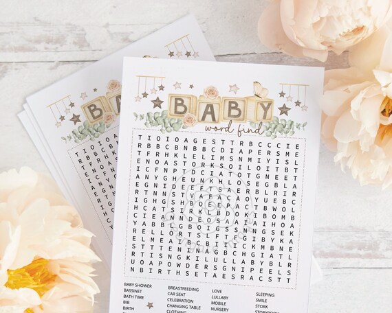 Baby Word Find PRINTABLE Downloadable Activity. Baby Shower - Etsy