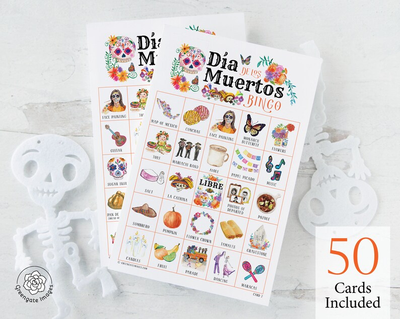 Día De Los Muertos Bingo 50 PRINTABLE Unique Cards W/color - Etsy